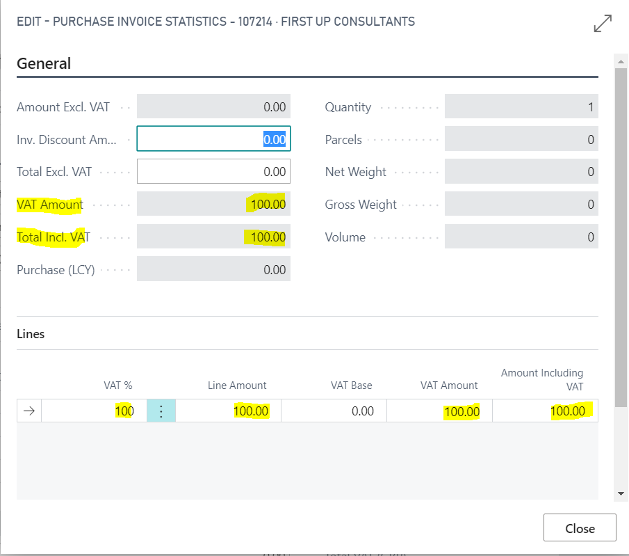 Dynamics 365 Business Central – How to Post a VAT only Invoice