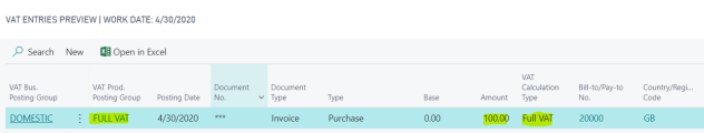 Dynamics 365 Business Central – How to Post a VAT only Invoice