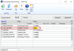 Dynamics GP – Using the “Batch Enquiry” window to assist troubleshooting the “Receiving” or ...