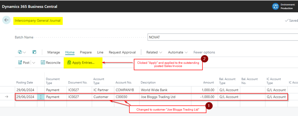 Dynamics 365 Business Central – How to post a Payment in one company ...
