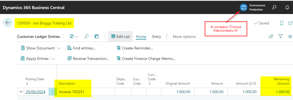 Dynamics 365 Business Central – How to post a Payment in one company ...