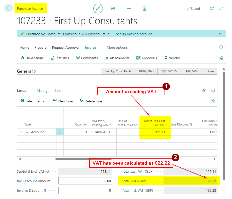 Dynamics 365 Business Central – How to change the VAT amount on a ...