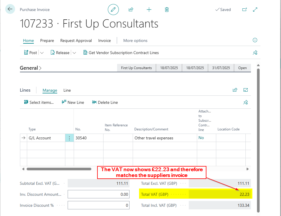 Dynamics 365 Business Central – How to change the VAT amount on a ...